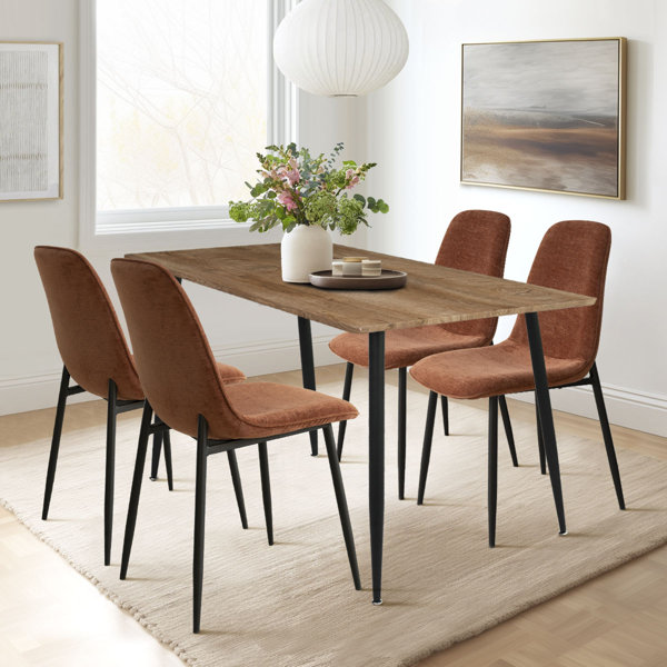 George Oliver Izzat 4 - Person Dining Table Sets With 47“ Rectangular Table & 8 Chenille Chairs ...
